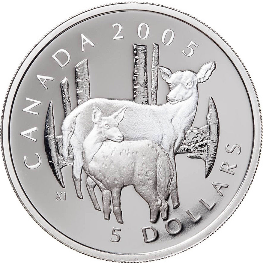 2005 Canada Fine Silver Five Dollars Coin-Canadian Wildlife Series-Whi ...