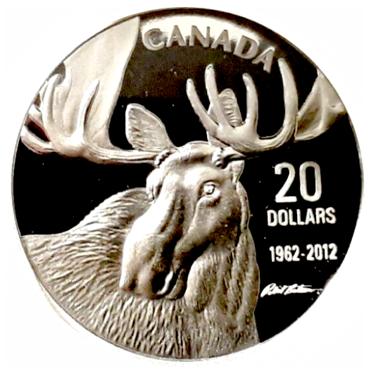 2012 20$ Fine Silver Coin - Bull Moose from the Moose Family-Robert Ba ...